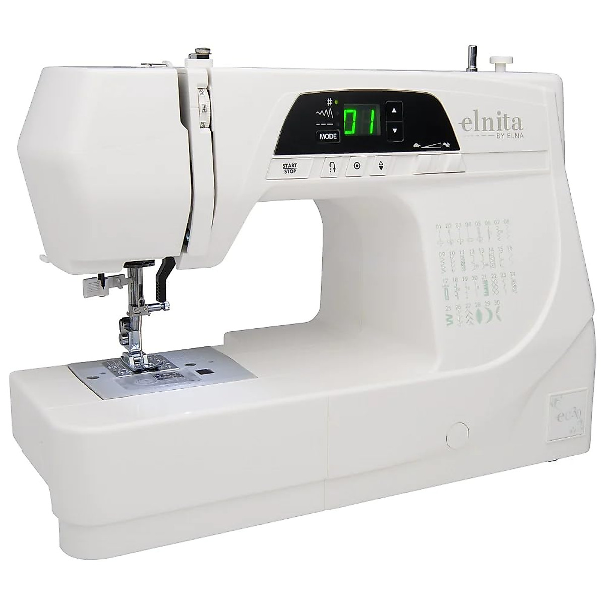 Elnita EC30 Computerized Sewing Machine with 30 Stitches, LED Display, Needle Threader and Foot Control.