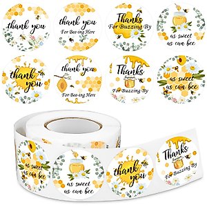 500 Pieces 1.5 Inch Bee Thank You Labels Baby Shower Bumble Stickers for Jars Bottle Gift Box Birthday Baby Shower Party Favor Label Stickers 8 Design