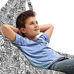 Ambesonne Travel Lounger Chair Bag, Monochrome Pattern with Passport Rubber Stamps with Grunge Effect Travel Theme, High Capacity Storage with Handle Container, Lounger Size, Black and White