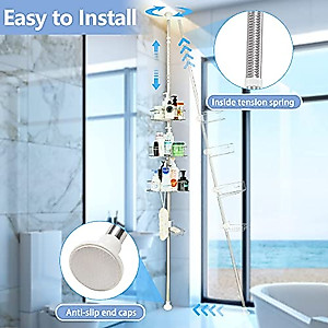HOME COMPOSER Shower Organizer Corner - Extra Thick Rustproof Bathtub Caddy Shower Racks for Inside Shower - Adjustable Shower Shelf for Bathroom and Bathtub - 4 Tier Shelves, 40 to 120 Inch