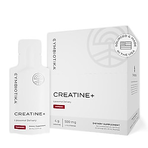 CYMBIOTIKA Creatine+, Creatine and Glutamine Supplement for Amino Energy, Recovery, Muscle Mass & Brain Support, Liposomal Delivery, Gluten Free & Vegan, Raspberry Flavor - 30ml Pouches (Pack of 20)