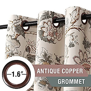 H.VERSAILTEX Blackout Curtains 63 Inch Length 2 Panels Set Floral Print Curtain Drapes for Living Room Thermal Insulated Grommet Window Curtains for Bedroom - Traditional Floral in Sage and Brown