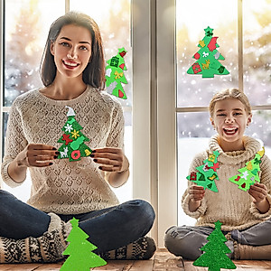 Outus 24 Kits DIY Christmas Tree Foam Stickers Bulk Self Adhesive Holiday Winter Glitter Foam Stickers Christmas Tree Craft Kits for Kids Party Favors Fun Home Activities