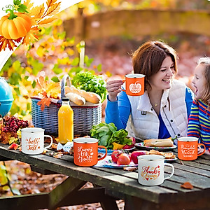 Suttmin 9 Pcs Fall Coffee Mugs Thanksgiving Enamel Mug Pumpkin Autumn Cup Hello Fall Give Thanks Sign 12 oz Camping Tea Orange White Cup Decor for Halloween Party (Pumpkin)