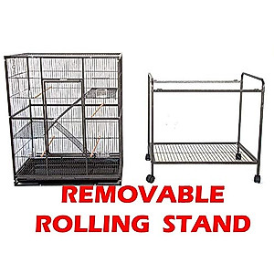 54" Large Double 3-Levels Small Animals Critters Wrought Iron Chew Proof Cage Center Slide Out Divider Tight 1/2-inch Bar Spacing Removable Rolling Stand Ferret Squirrel Chinchilla Rat Mouse