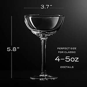 Vintage Crystal Champagne Coupe Glasses | Set of 6 | 4-5 oz Classic Cocktail Glassware - Martini, Manhattan, Cosmopolitan, Sidecar, Daiquiri | 1920s Speakeasy Retro Style Saucers | Storage Box