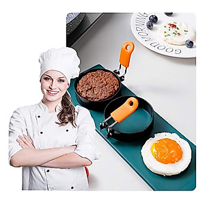 MiaLover 2Pcs 3'' Nonstick Egg Rings with Silicone Handle, Stainless Steel Mold Shaper Circles for Fried Egg MacGuffin Sandwiches,Portable Grill Accessories for Camping Indoor Breakfast Burger