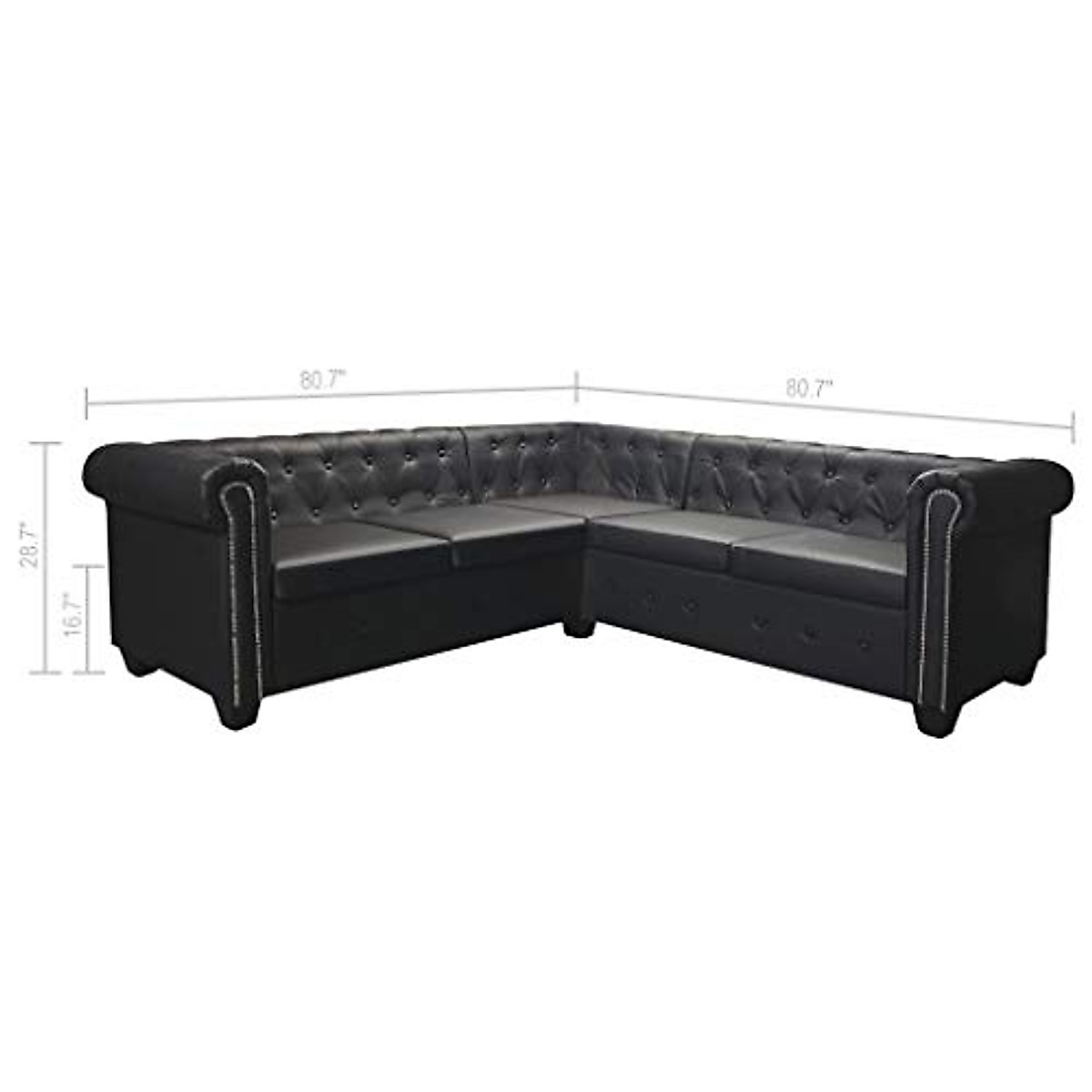 FAMIROSA Chesterfield Corner Sofa, L Shape 5-Seater Sectional Sofa Faux Leather with Cushions Black