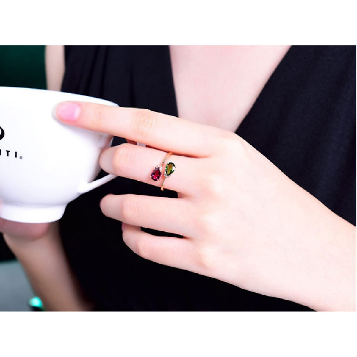 Emerald Ring 925 Silver Cocktail Rings Rotating Snowflake Pentagram Water Drop Opening Adjustable Zirconia Anniversary Promise Ring CZ Eternity Engagement Wedding Ring for Women (Water Drops)