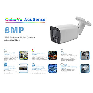 HIK-Tech US 4K(8MP) Outdoor ColorVu Bullet POE IP Camera DS-2CD2087G2-L(U)(2.8MM), 24/7 Colorful Imaging,Acusense Technology, Built-in Microphone