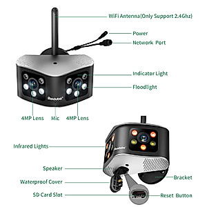 Reidubo 4K WiFi Security Cameras Outdoor with 165° Ultra-Wide Angle, Ultra-HD Dual Lens Cameras for Home Security, Two-Way Talk, Color Night Vision, IP66 Waterproof, Sound & Light Alarm