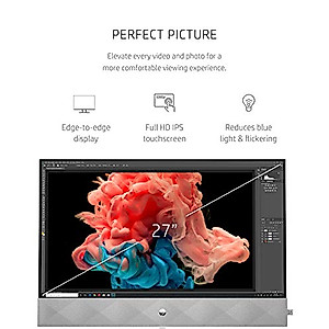 HP Pavilion 27-inch All-in-One Desktop, 10th Gen Intel i7-10700T Processor, 16 GB RAM, 1 TB SSD Storage, Full HD IPS Touchscreen, Windows 10 Home, Wireless Keyboard and Mouse Combo (27-d0080, 2020)
