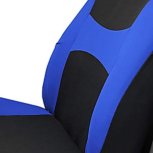 FH Group Light & Breezy Cloth Full Set Car Seat Covers (Blue/Black) Combo Set: Steering Wheel Cover, Seat Belt Pads and Black Vinyl Floor Mats – Universal Fit for Cars Trucks & SUVs