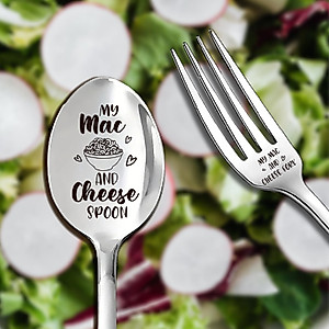2Pcs My Mac and Cheese Funny Stainless Steel Spoon Fork Set for Mac and Cheese Lovers Friends Sister Birthday Valentine Christmas Thanksgiving Graduation Housewarming Gifts