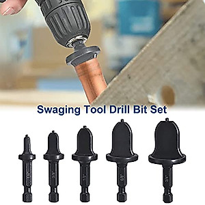 SeonFook 5pcs Swaging Tool Drill Bit Set Copper Pipe Flaring Tools with 1/4'' 3/8'' 1/2'' 5/8'' 3/4'' Bits Multifunction Tube Expander Portable Drill Bit Repairing Kit 1/4-Inch Hex Shank HVAC Tool