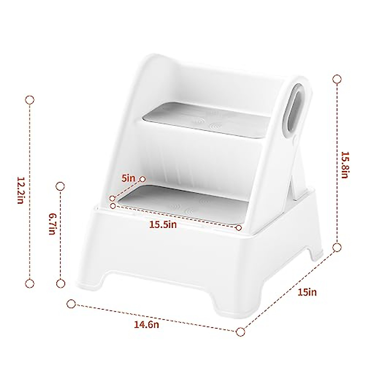 Toddler Step Stool, Adjustable 2 Step Stop Kids, Removable Sitting Stool for Kitchen Counter Bathroom Sink Toilet Potty Training with Handles and Non-Slip Pads(Grey)