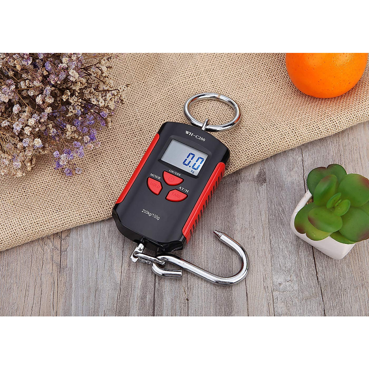 Klau Portable Mini Crane Scale 200 kg / 400 lb Heavy Duty Digital Scales LCD Display with Backlight for Home Farm Market Fishing Hunting Black and Red