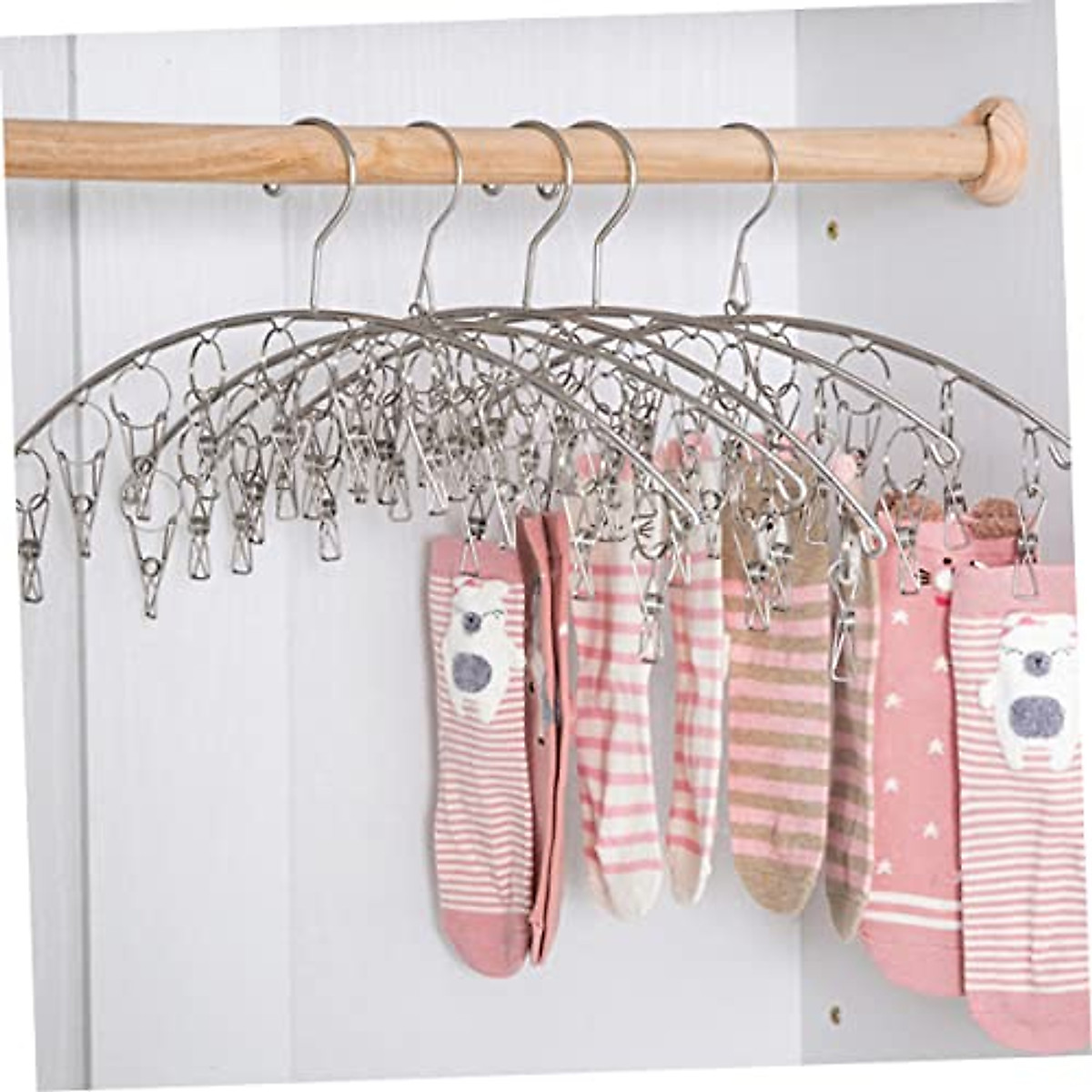 Cabilock 2pcs Drying Rack for Clothing Towel Drying Rack Clip Hanger Sock Hanger Clip Drying Socks Hook Baby Coat Hangers Clothes Hanger Stainless Steel Laundry Drying Hook Arc Clothes Hook