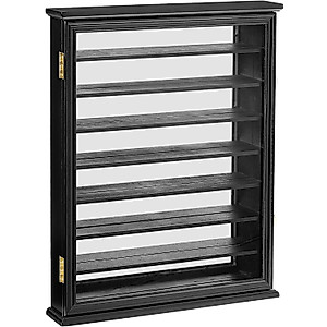64 Shot Glass Display Case Holder Shot Glass Cabinet, Small Curio Display, Hinged Acrylic Door, Black