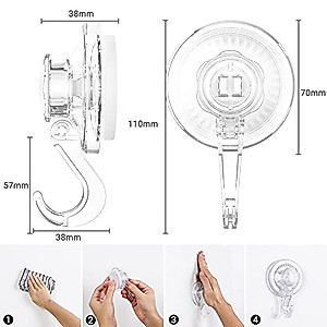 Elegear Wreath Suction Cup Hooks, Heavy Duty Suction Hooks Hold up to 11LB, 2 Pack Reusable & Waterproof & Clear Shower Hooks, Towel Hanger Kitchen Bathroom Hook for Loofah Wreath Bags Bathrobes