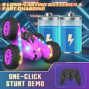 Terucle Remote Control Car, Rc Cars Stunt RC Car Toys New Upgraded Strip Lights and Headlights Car Toys Double-sided 360° Rotating 4WD Rc Drift Truck for Boys Girls Birthday Gift (Purple)