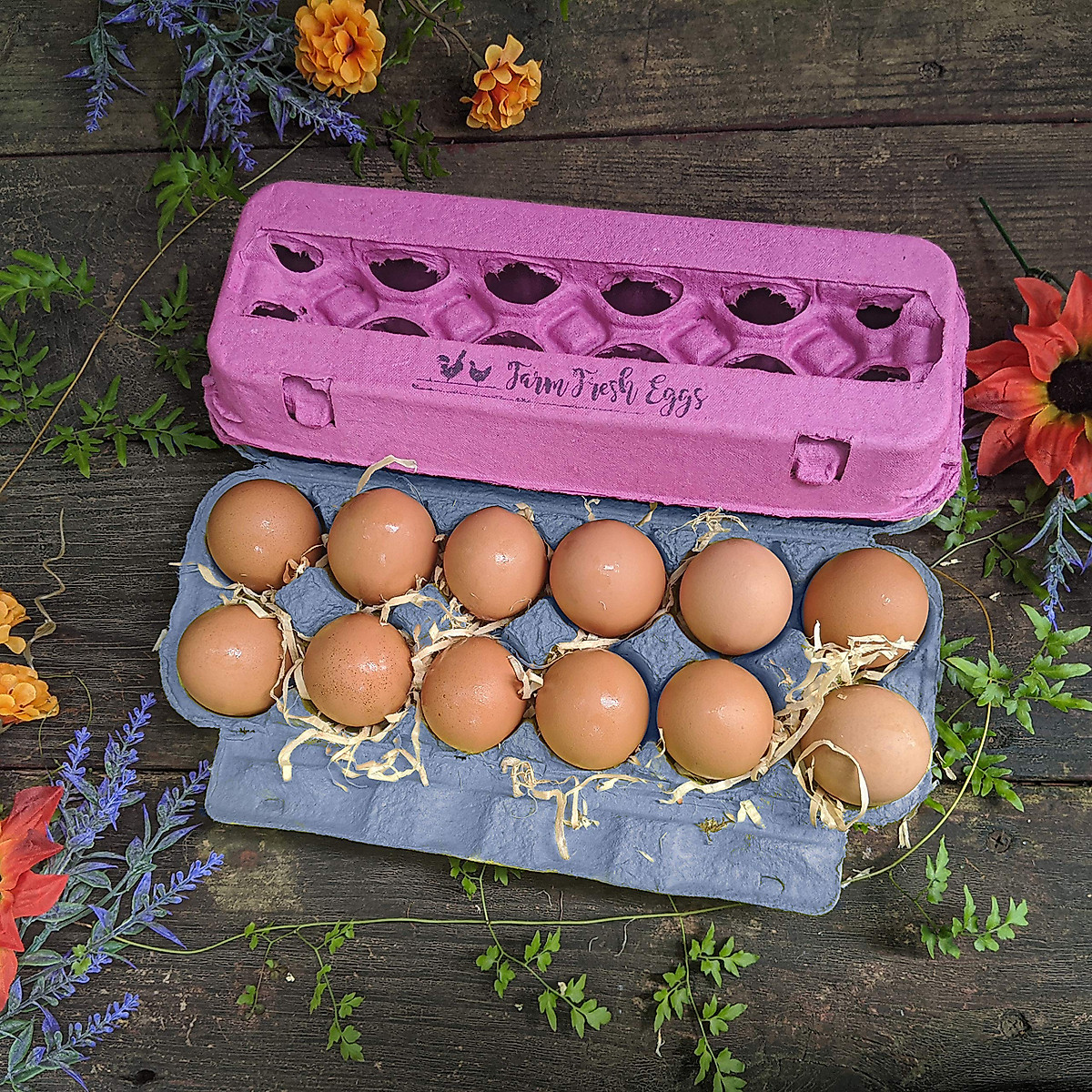Narrow Gate 15PCS Egg Cartons - Multi Colored Eggs Carton for Fresh Farm Chicken Eggs - Reusable Paper Cardboard 12-Count Egg Holder - Bulk Chicken or Duck Egg Box (Green/Pink/Blue)