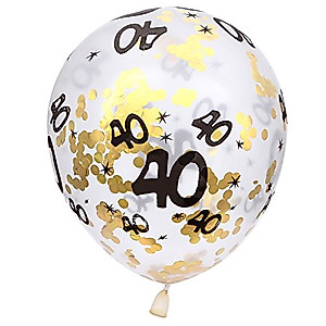 MeySimoon 40th Birthday Decorations 15pcs Clear Balloons with Gold Confetti Filled Printed 40 Latex Balloon for Happy 40 Year Old Birthday Party Favor (40th Confetti)