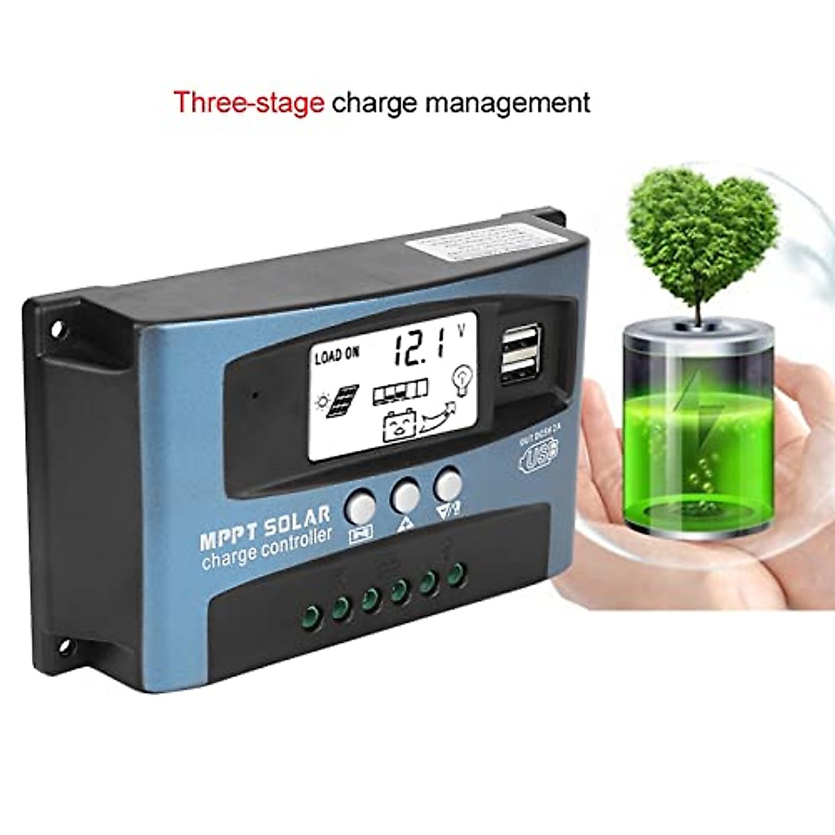 Solar Charge Controller, MPPT Solar Charge Controller 12v/24v Current Auto Focus MPPT Tracking Charge with LCD Display Dual USB Solar Regulator Charge Controller Multiple Load Control Modes (100A)