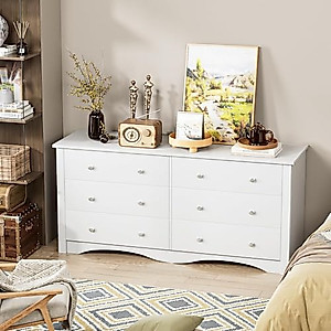 Shahoo Dresser for Bedroom with 6 Drawers Wide Chest Storage Organizer and TV Stand for Living Room, Closet, Hallway, Dormitory,White