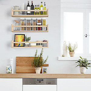 ZCO Floating Nursery Book Shelves for Wall Set of 3, 24 Inch Wall Mounted Wood Book Shelf for Living Room, Bedroom Decor, Kitchen Spice Rack, Small Farmhouse, Natural