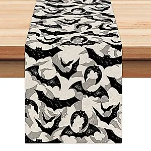 Halloween Decorations Bat Table Runner 13x72 Inches Long Farmhouse Holiday Party Decor Indoor Vintage Theme Gathering Dinner AT299