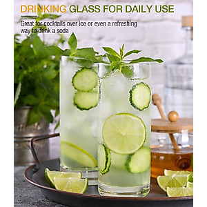 LUNA & MANTHA Highball Glasses Set of 4, 13oz Drinking Glasses Lead-Free Crystal Tall Water Glasses for Mojito, Tom Collins, Iced Tea, Gin & Tonics, Home Bar, Birthdays, Housewarming Gift, Clear