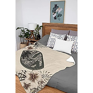Guam Blanket - The Beige Hibiscus Blanket - Soft and Cozy Comfortable Blanket Sherpa Fleece Blanket Soft Warm Blanket for Bedroom Couch (60x50, 80x60 Inches) (Large (80x60 inches))