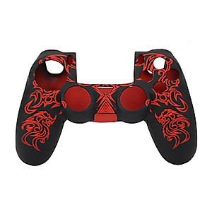 Gamepad Controller Cover, Non Slip Surface Silicone Cover for PS4 Controller, Covers for Sony PS4, Provides a More Comfortable Experience Protector Accessories for Ps4 Controller(Black+red)