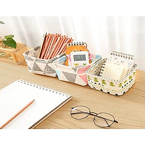 Desktop Waterproof Mini Canvas Storage Basket Bins Organizer Makeup Sundries Storage Box for Brush Pen Lipstick Hair ring Holder Drawer divider (A combination)