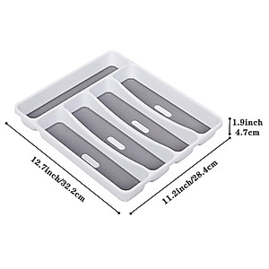Lizbin Silverware Tray Organizer, Classic Large Silverware Tray, Silverware Organizer 5 Slots for Drawer Utensil Organizer, Kitchen Drawer Organizer, Non Slip Silverware Drawer Organizer Box (White)