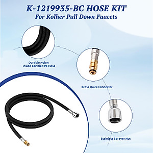 K-1219935-BC Hose Kit Compatible with Kohler Pull Down Kitchen Faucet, 68 Inches Bright Chrome Pull-Out Kitchen Faucet Hose Replacement Part of K-1304674-BC, with 4 Adapters