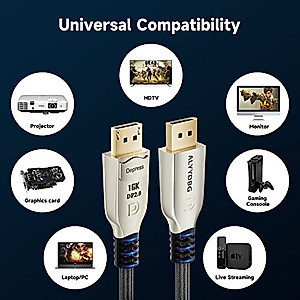 ALYYDBG Displayport 2.0 Cable 6FT, Gold Plated 16K Displayport Cable 2.0 Supports 80Gbps, 16K@60Hz, 8K@120Hz, 4K@165Hz, FreeSync G-Sync for DP Port TV, Monitor, Laptop, Graphic Cards