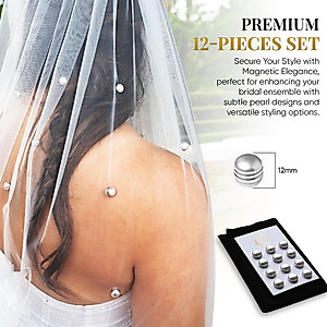 L'Bellé Double-Sided Pearl Veil Weights - Set of 12 Non-Damaging Magnetic Bridal Veil Weights - Secures Long Veils for Outdoor Weddings - Elegant Wedding Accessories and Gifts for Brides