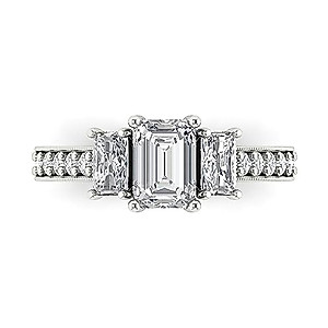 Clara Pucci 1.76ct Emerald Cut Solitaire 3 stone Moissanite Proposal Designer Wedding Bridal art deco Anniversary Ring 14k White Gold