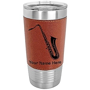 LaserGram 20oz Vacuum Insulated Tumbler Mug, Saxophone, Personalized Engraving Included (Faux Leather, Basketball Style)