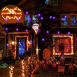 JMEXSUSS 2 Pack Solar String Lights Outdoor, Total 41.6 FT 60 LED Crystal Globe Christmas Lights, 8 Modes Solar Powered Halloween Lights for Patio Porch Garden Halloween Decorations(Purple)