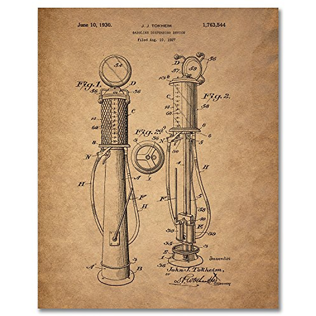 Gas Pump Patent Prints - Set Of 4 (8 Inches X 10 Inches) Photos Vintage Wall Decor