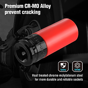 DURATECH 1/2 Wheel Protector Impact Socket Set, Lug Nut Sockets With Non-Marring Protective Sleeve, 15 17 19 21 22 mm Metric Sockets, CR-MO Alloy, Color-Coded, Great Gifts