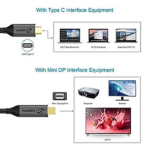 Mini DisplayPort to USB C Cable, HAOYU USB C to Mini DisplayPort,(Unidirectional), 4K@60Hz, HDCP 2.2, Compatible for MacBook Pro 2022-2016/ M1,MacBook Air, Surface Book 2,Galaxy S21/S22 (6 FT)