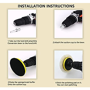 Tworider 7 Pcs 3 Inch Buffing Pads, Wool Polishing Pad,Wool Buffing Polishing Pad Set,Buffing Pads for Drill Lambs Wool Hook and Loop,with M14 Drill Buffer Attachment, Car Polishers and Buffers