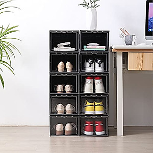 Clemate Shoe Storage Box,Set of 8,Shoe Box Clear Plastic Stackable,Drop Front Shoe Box with Lids,Shoe Organizer and Shoe Containers For Men/Women,Easy Assembly,Fit up to US Size12