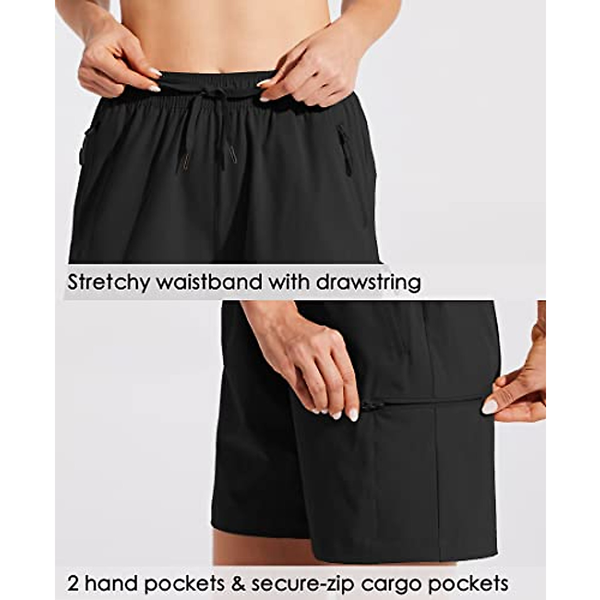 Willit Women's Shorts Hiking Cargo Shorts Quick Dry Golf Active Athletic Shorts 7" Lightweight Summer Shorts with Pockets Black L