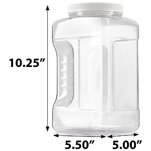JUVITUS 1 Gallon / 128 oz / 4 Quart Square Storage Refillable PET Plastic (BPA Free) Container Jar