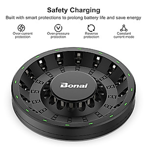 BONAI AA AAA Rechargeable Battery Charger for NiMH NiCD Batteries with AC High-Speed Plug Cable and Smart LED Light